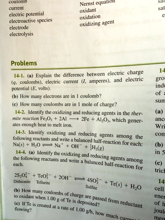SOLVED: Coulomb, current, electric potential, electroactive species ...