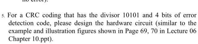 Solved 5 For A Crc Coding That Has The Divisor 10101 And 4 Bits Of