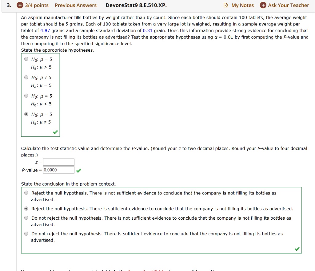 SOLVED: DevoreStat9 8.E.510.XP My Notes Ask Your Teacher An aspirin ...