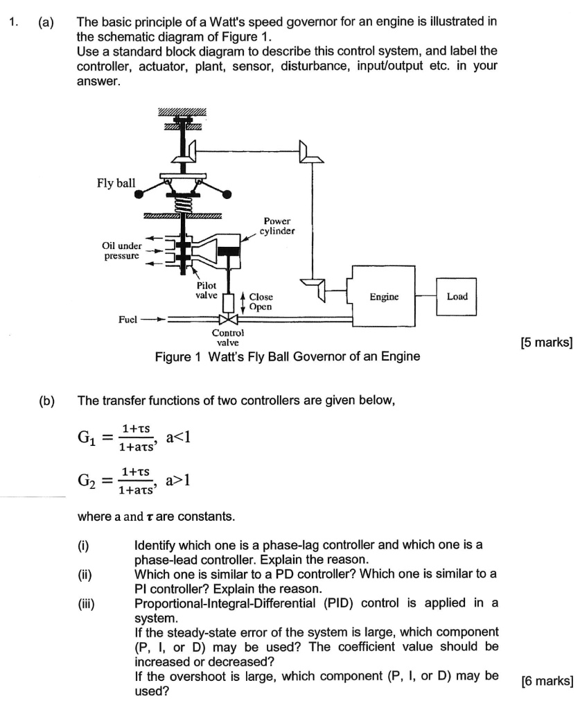 1. (a) The basic principle of a Watt's speed governor for an engine is ...