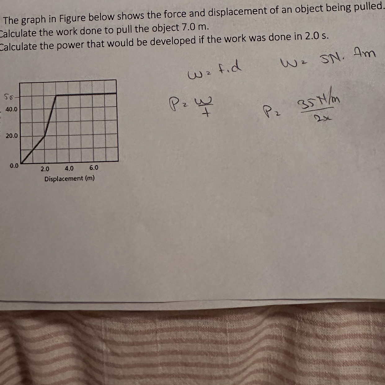 The graph in Figure below shows the force and displacement of an object ...