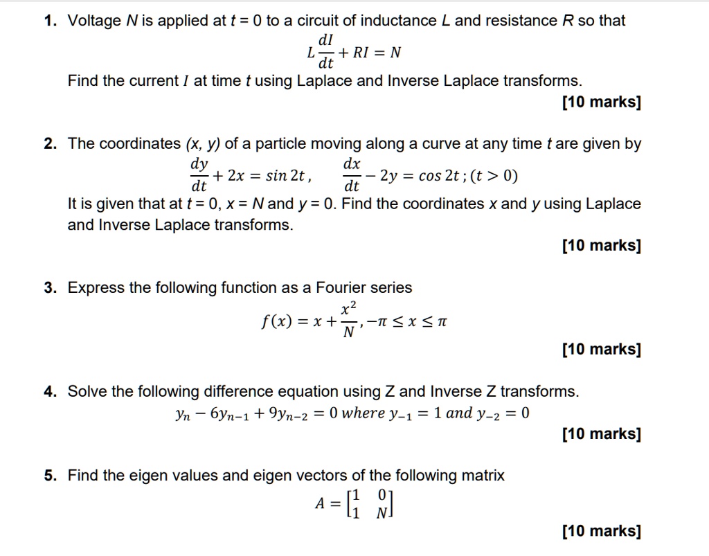 SOLVED: Voltage N is applied at t=0 to a circuit of inductance L and ...
