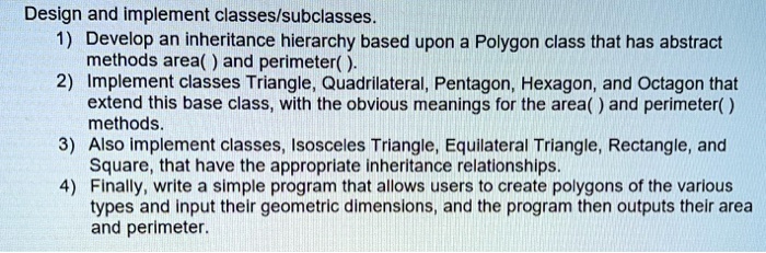 Write Code In Python Design And Implement Classessubclasses Develop An Inheritance Hierarchy