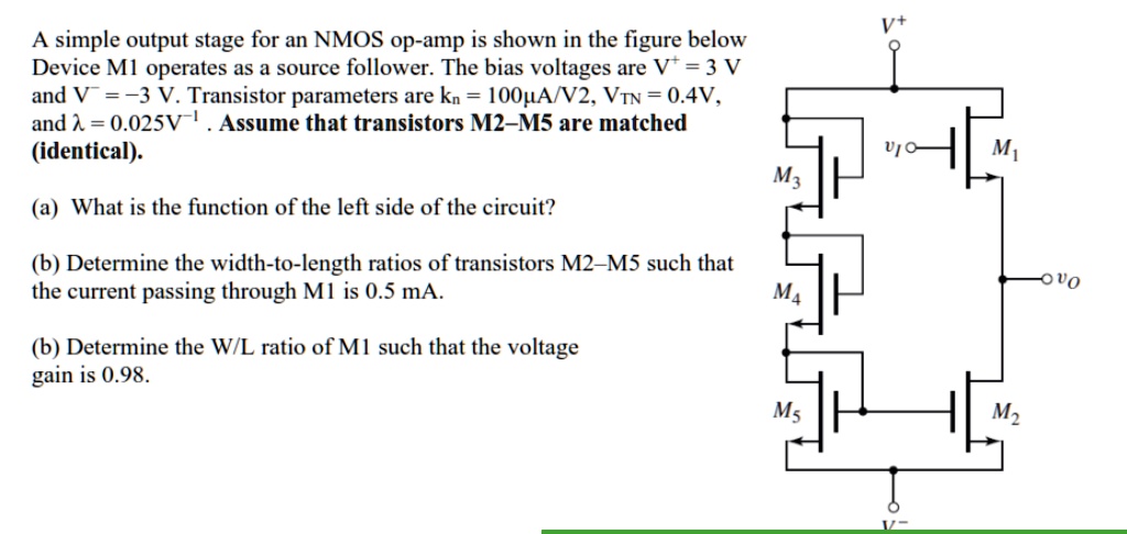 SOLVED: A simple output stage for an NMOS op-amp is shown in the figure ...