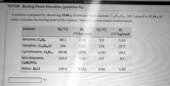 tutor boiling point elevation positive k solution prepared by ...