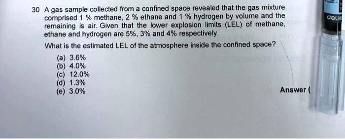 SOLVED: 30. A gas sample collected from a confined space revealed that ...