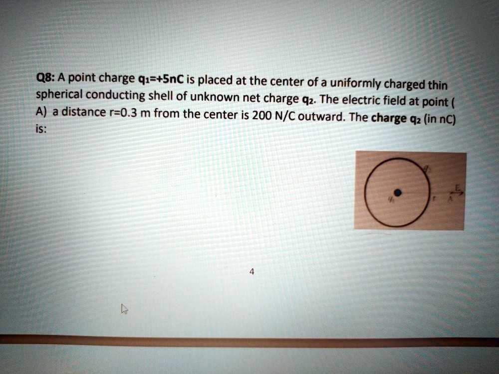 SOLVED: Q8: A point charge = 4-+5nc is placed at the center of a uniformly charged thin ...