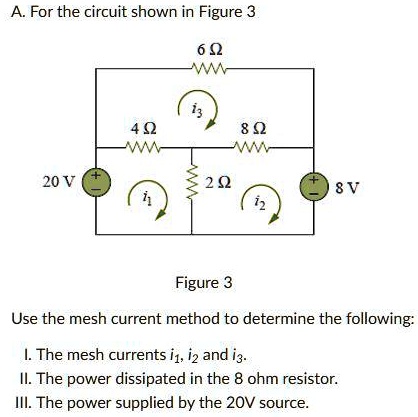 SOLVED: For the circuit shown in Figure 3: 8 Î© 20 V 8 V Figure 3 Use the mesh current method to ...
