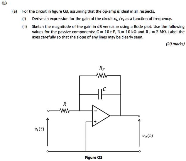 SOLVED: (a) For the circuit in Figure Q3, assuming that the op-amp is ideal in all respects: (i ...