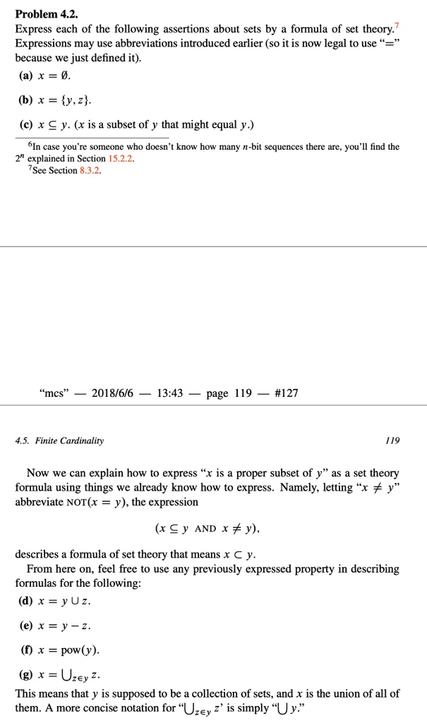 SOLVED: Problem 4.2. Express each of the following assertions about sets by formulas of set ...