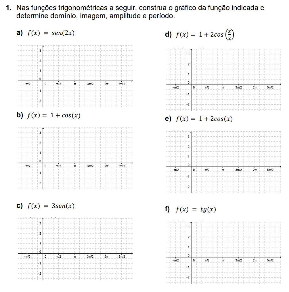 1. Nas funções trigonométricas a seguir, construa o gráfico da função ...