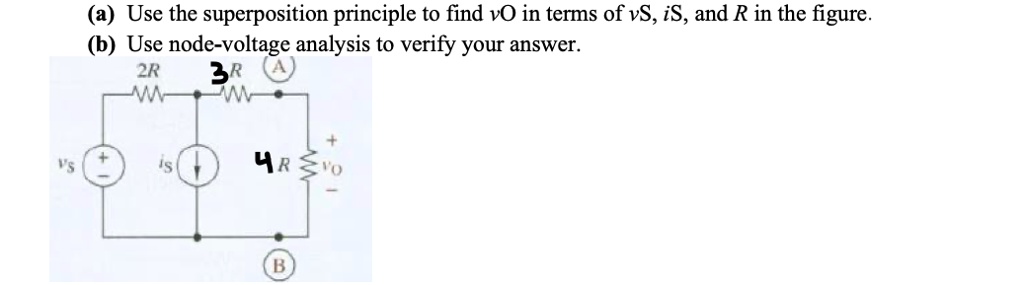 SOLVED: a) Use the superposition principle to find vO in terms of vS, iS, and R in the figure (b ...