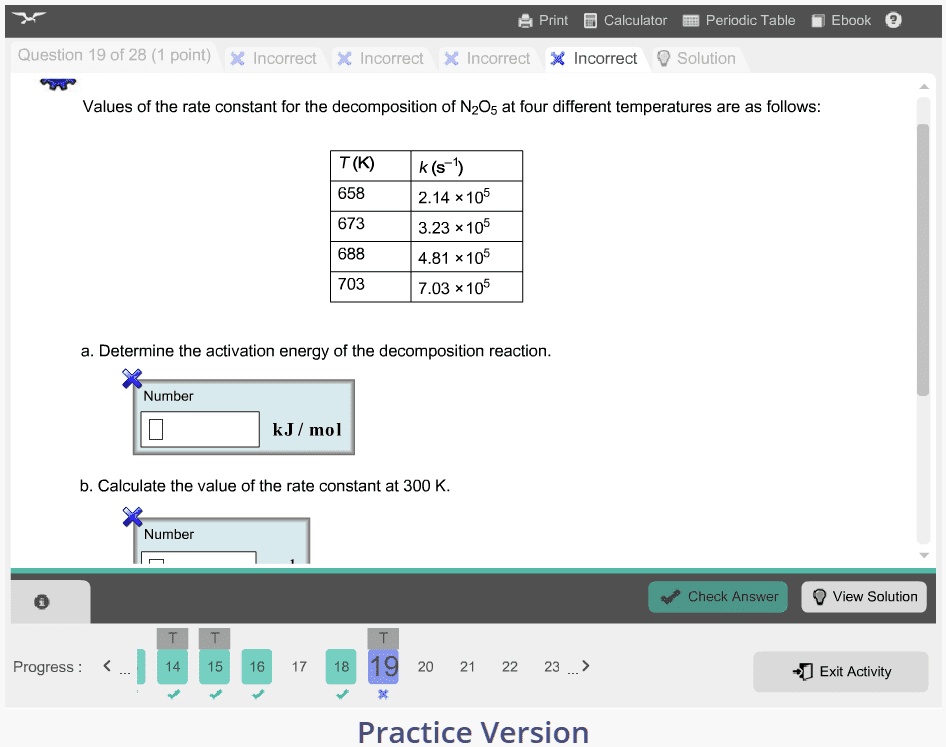SOLVED: ' Values of the rate constant for the decomposition of N2O5 at four different ...