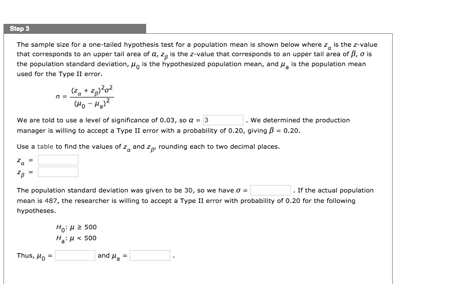 step 3 the sample size for one tailed hypothesis test for population ...