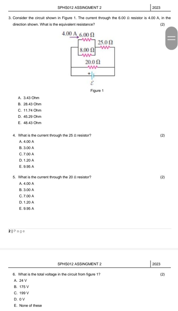 SPHS012 ASSINGMENT 2 2023 3. Consider the circuit shown in Figure 1 ...
