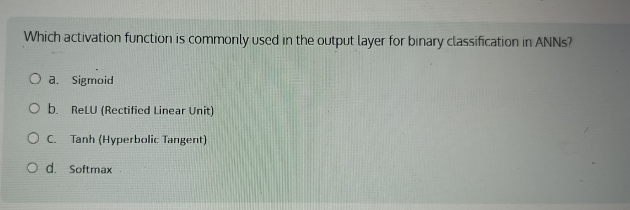 Which activation function is commonly used in the output layer for ...