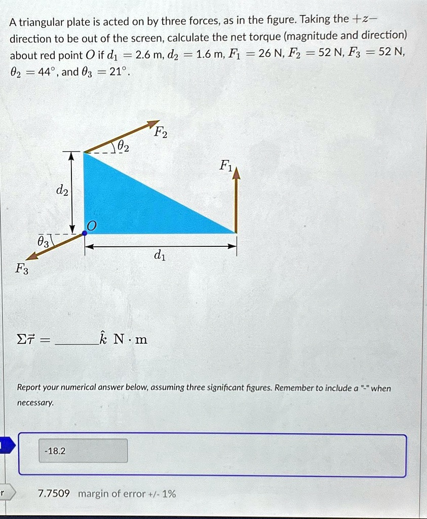 SOLVED: A triangular plate is acted on by three forces, as in the ...