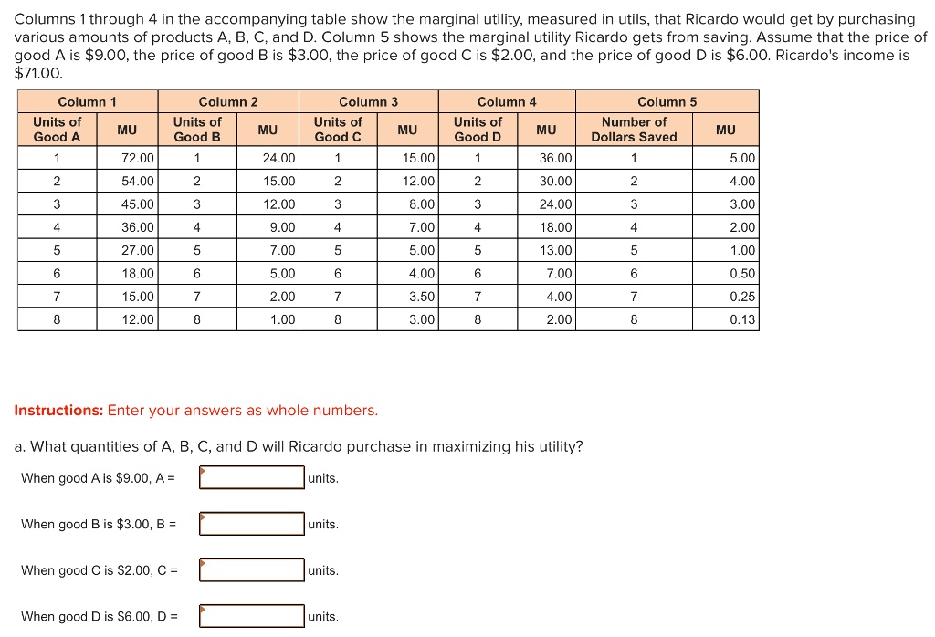 SOLVED: Columns 1 through 4 in the accompanying table show the marginal ... SOLVED: Columns 1 through 4 in the accompanying table show the marginal ...