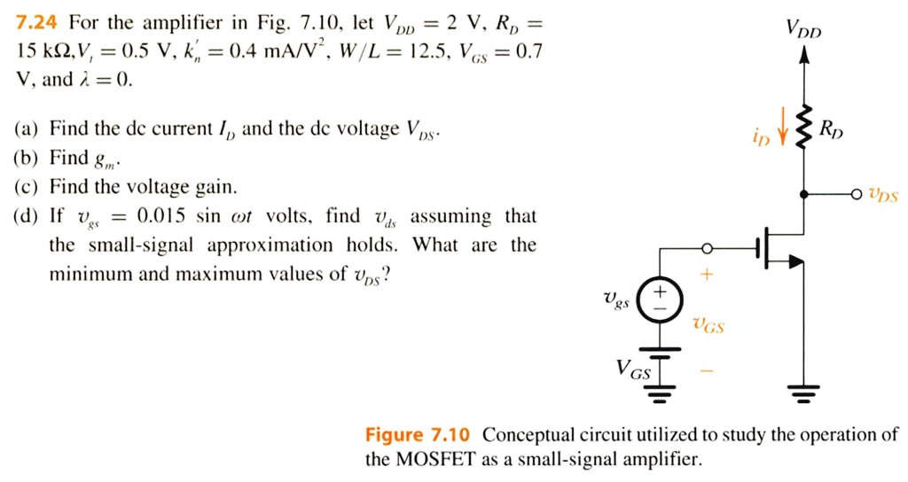 7.24 For the amplifier in Fig. 7.10, let Vpp = 2 V, R = 15 kÎ©, V = 0.5 ...