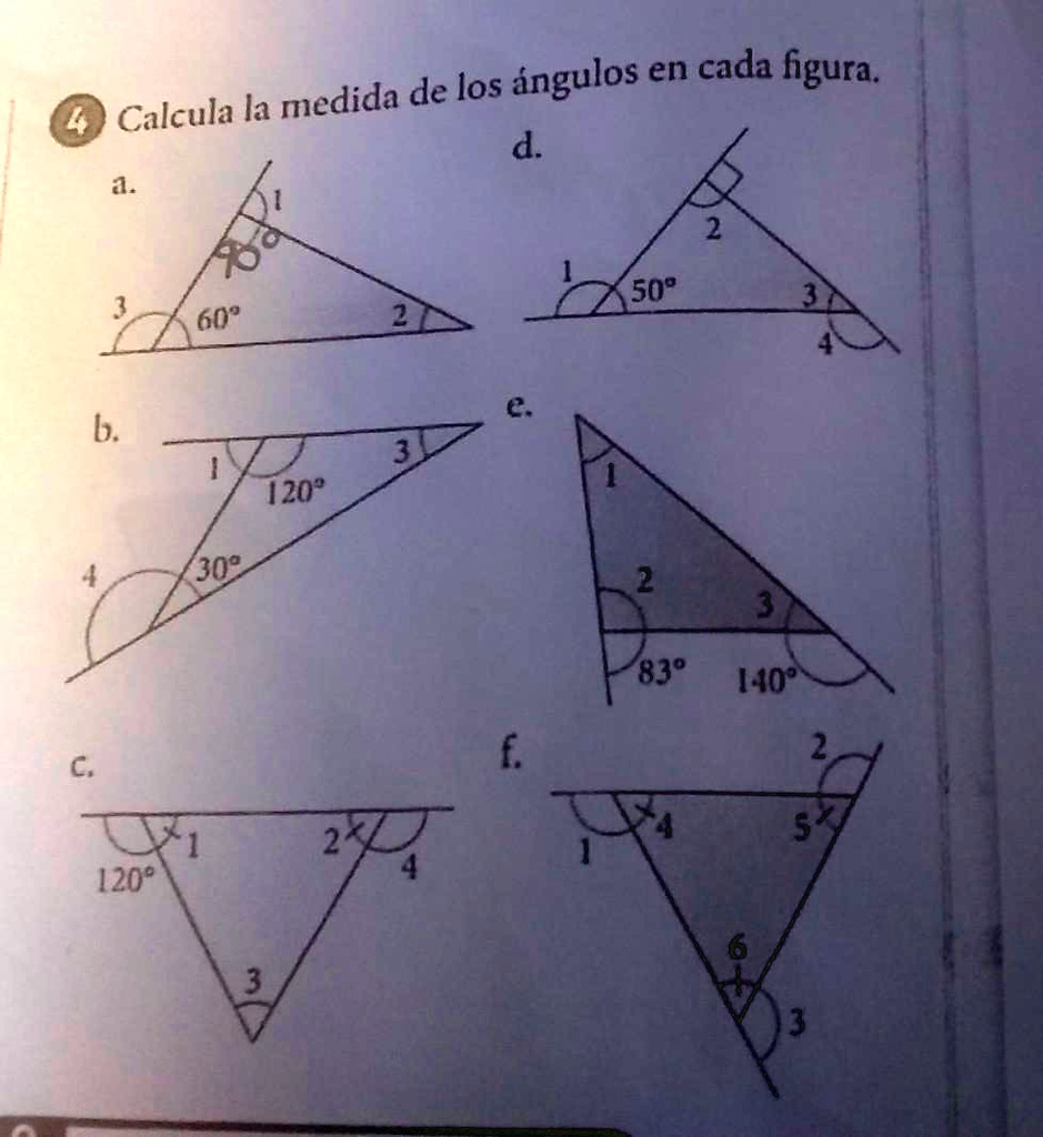 SOLVED: 4 Calcula la medida de los ángulos en cada figura ángulos en ...