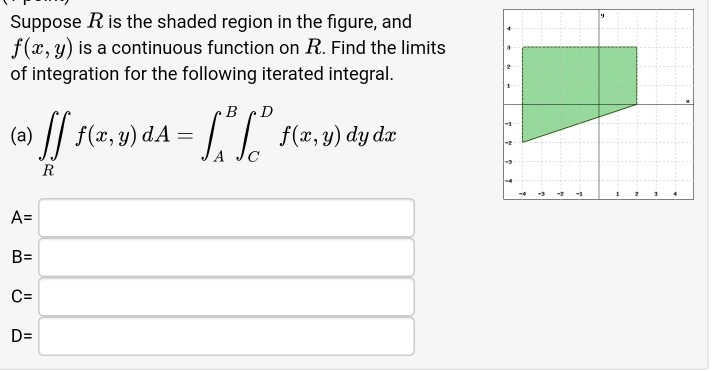 SOLVED: Suppose R is the shaded region in the figure, and f(x,y) is a continuous function on R ...