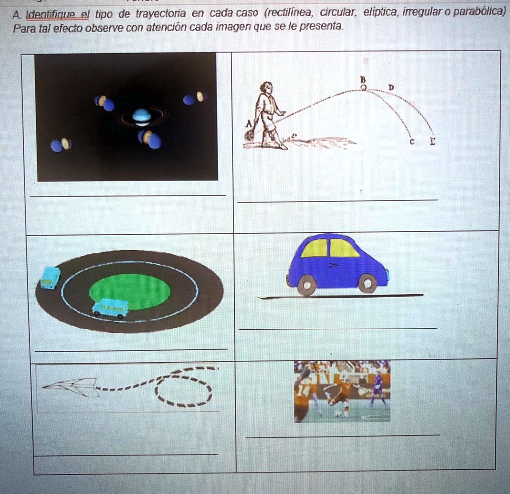 SOLVED: Identificar el tipo de trayectoria! A Identifiqueel tipo de trayectoria en cada caso ...
