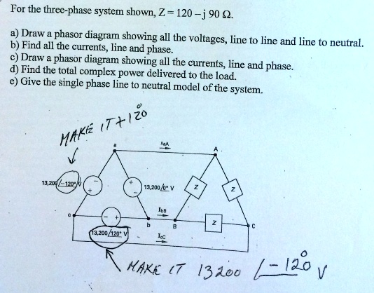 SOLVED: For the three-phase system shown, Z = 120 - j90. a) Find all ...