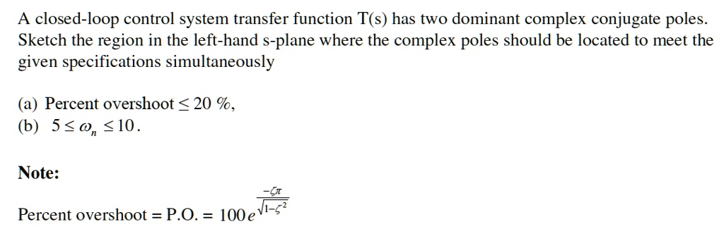 A closed-loop control system transfer function T(s) has two dominant complex conjugate poles ...