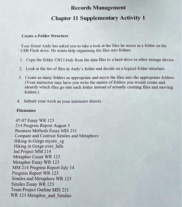 Records Management Chapter 11 Supplementary Activity 1 Create a Folder ...