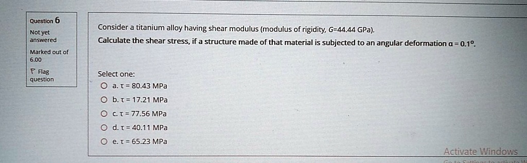 SOLVED: Consider a titanium alloy having shear modulus (modulus of ...