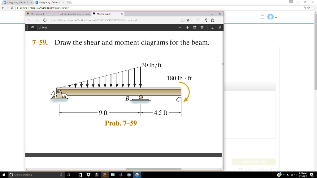 7-59. Draw the shear and moment diagrams for the beam. 30 lb/ft 180 lb ...