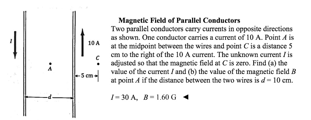 SOLVED: Magnetic Field of Parallel Conductors Two parallel conductors ...