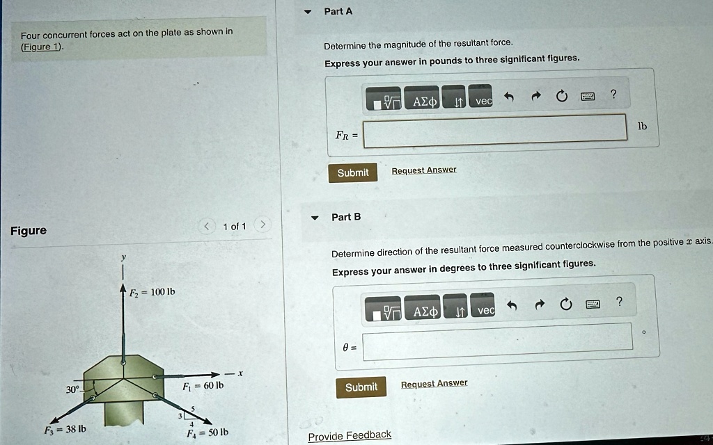 part a four concurrent forces act on the plate as shown in figure 1 ...
