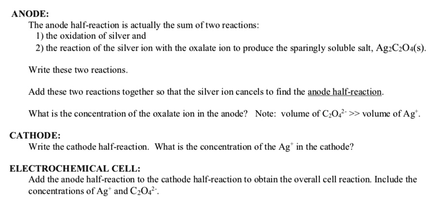 SOLVED: ANODE: The anode half-reaction is actually the sum of two ...