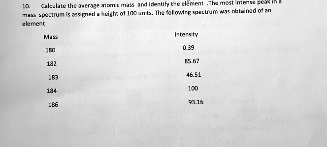 SOLVED: 10. Calculate the average atomic mass and identify the element ...