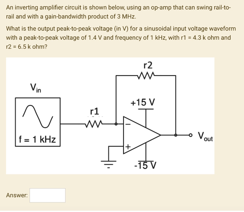 SOLVED: An inverting amplifier circuit is shown below, using an op-amp that can swing rail-to ...