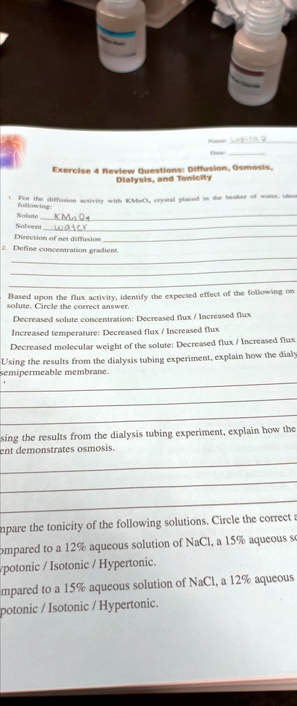 SOLVED: Exercise 4 Review Questions: Diffusion, Osmosis, Dialysis, and ...