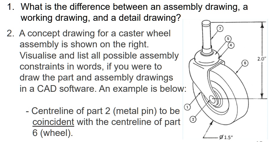 SOLVED: 1. What is the difference between an assembly drawing, a ...