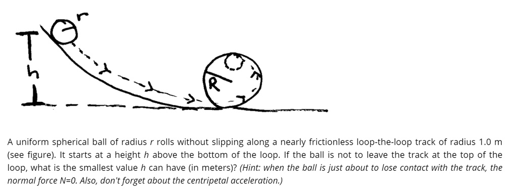 SOLVED: A uniform spherical ball of radius rolls without slipping along a nearly frictionless ...