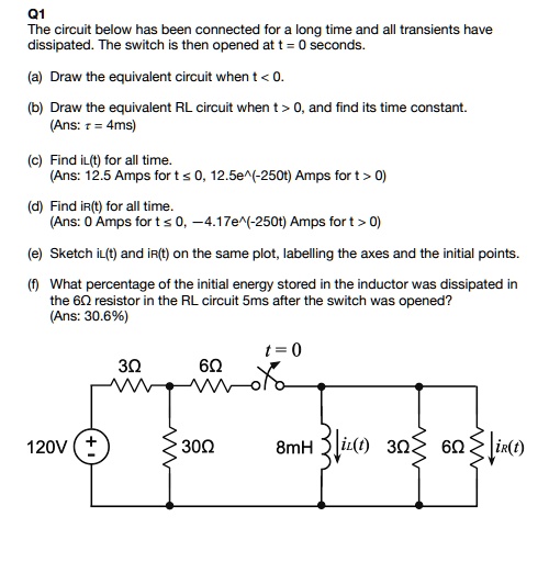 SOLVED: Q1 The circuit below has been connected for a long time and all transients have ...