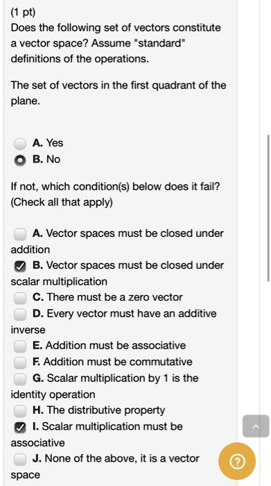 SOLVED: pt) Does the following set of vectors constitute vector space ...
