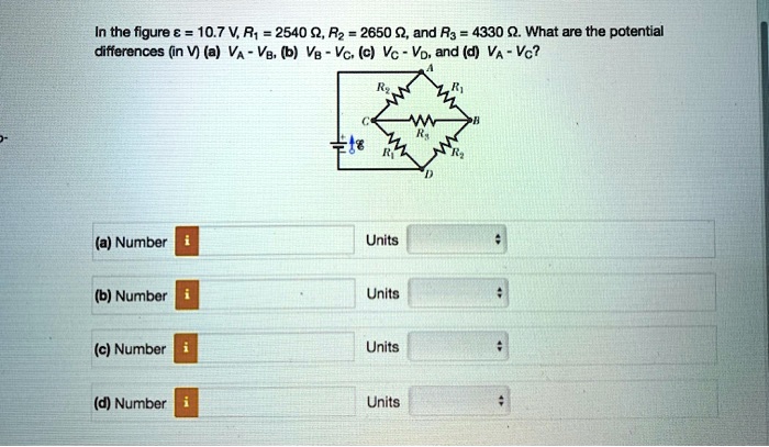 SOLVED: In the figure € = 10.7 V, R = 2540 Q, Rz = 2650 Q, and Ra 4330 ...
