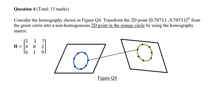 SOLVED: Question 4 (Total: 15 marks) Consider the homography shown in Figure Q4. Transform the ...