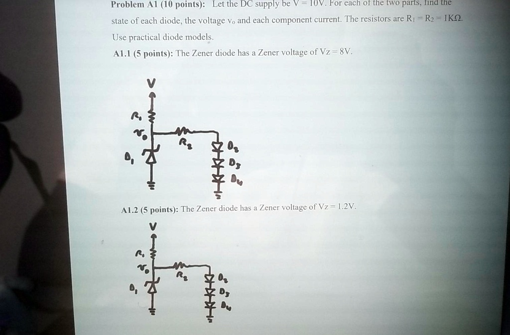 SOLVED: R1 = R2 = 1k ohms State the voltage and current for each ...