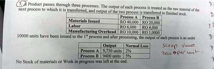product passes through three processesthe output of each process is ...