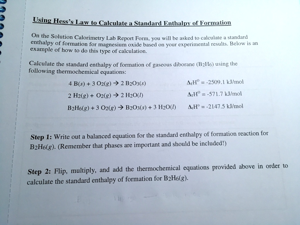 Using Hess's Law to Calculate a Standard Enthalpy of Formation On the ...