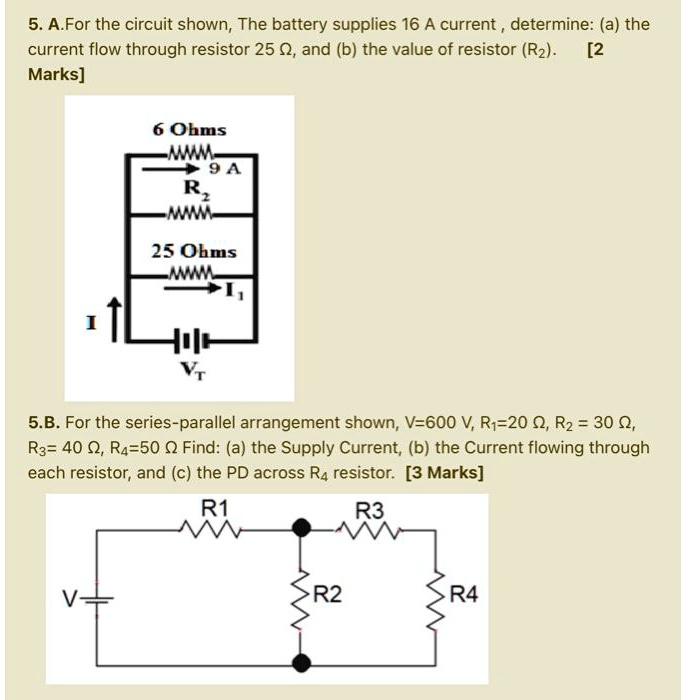 SOLVED: 5. A.For the circuit shown, The battery supplies 16 A current determine: (a) the current ...