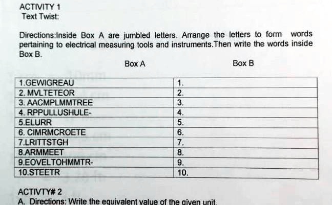 ACTIVITY 1 Text Twist: Directions:Inside Box A are jumbled letters ...