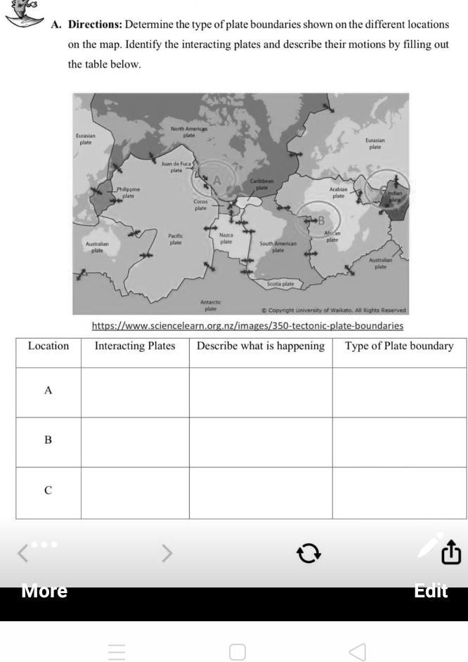 A. Directions: Determine the type of plate boundaries shown on the ...