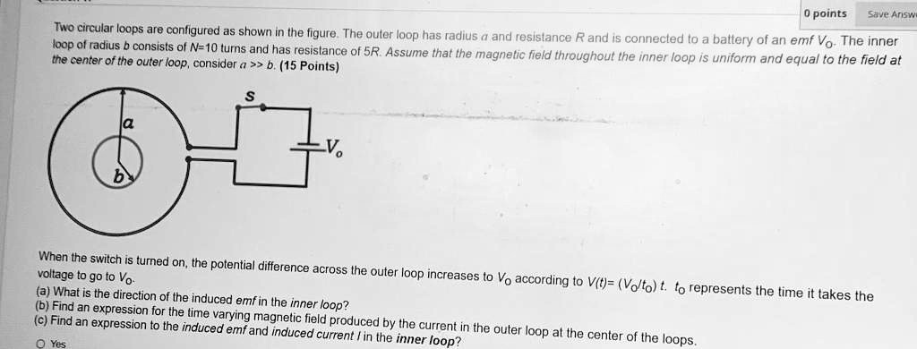 SOLVED: Two circular loops are configured as shown in the figure. The outer loop has a radius a ...